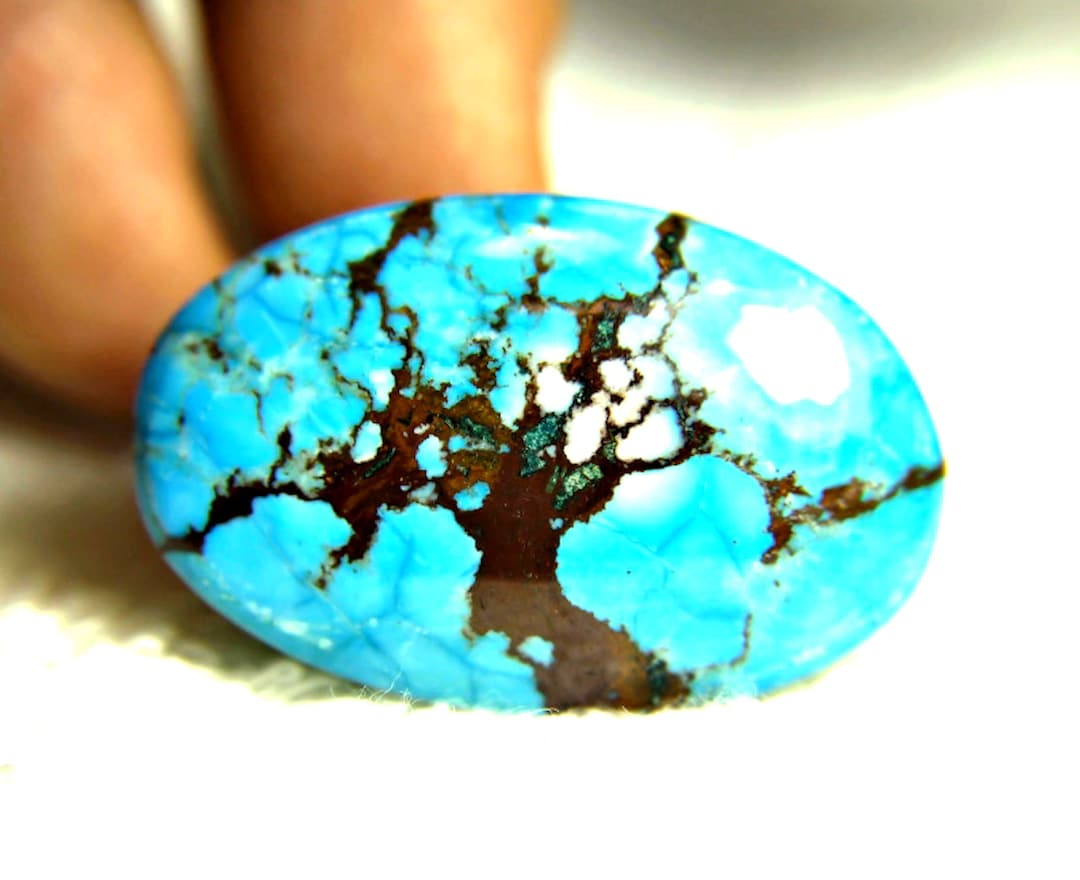 82.10 Carat Blue Himalayan Turquoise "tree" Cabochon 36x24mm Natural ...