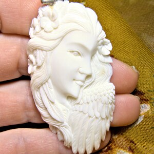Carved Bone Angel Pendant W/sterling Silver Chain Bone Necklace - 73.5 ...