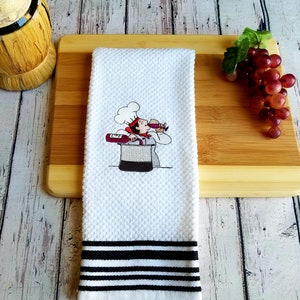 Fat Chef Black Striped Kitchen Towel Cooking With Wine - Etsy
