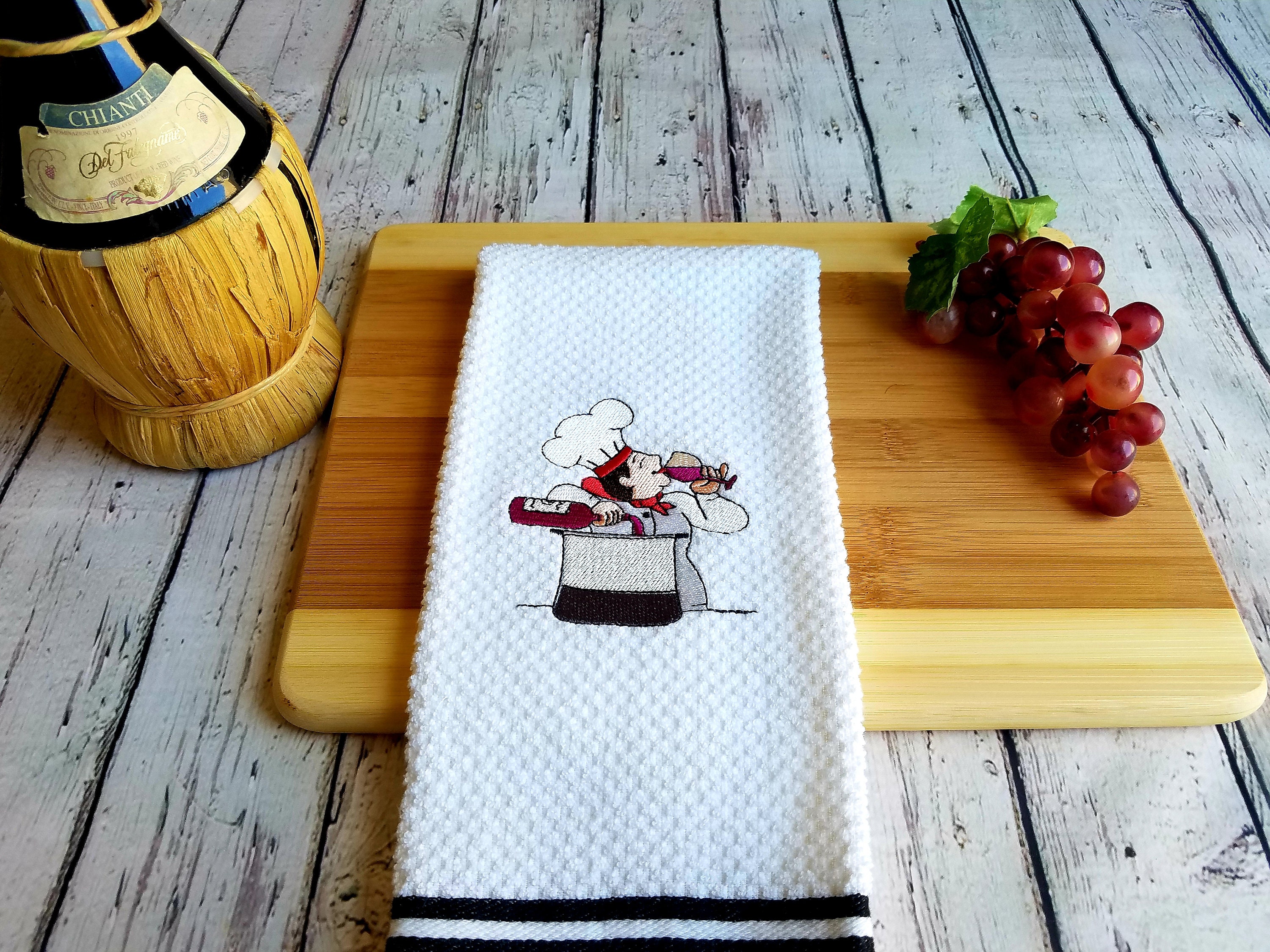 Fat Chef Black Striped Kitchen Towel Cooking With Wine - Etsy