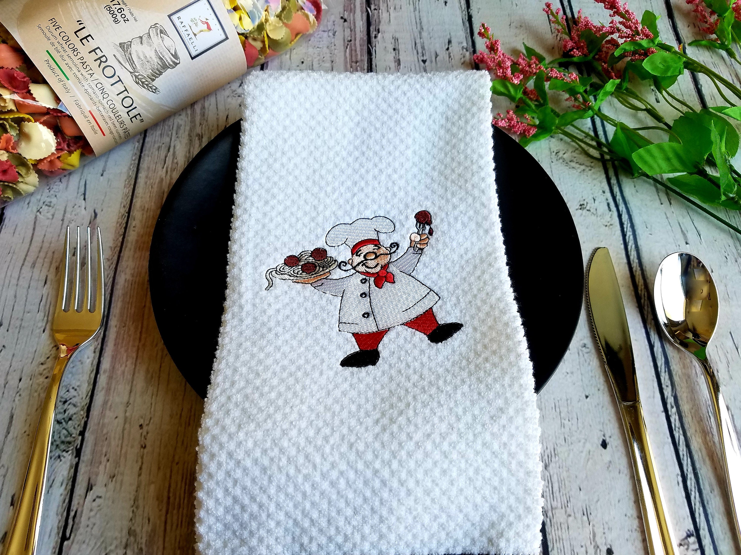 White Kitchen Towel- Fat Chef Spaghetti and Meatballs- Italian Chef - Etsy