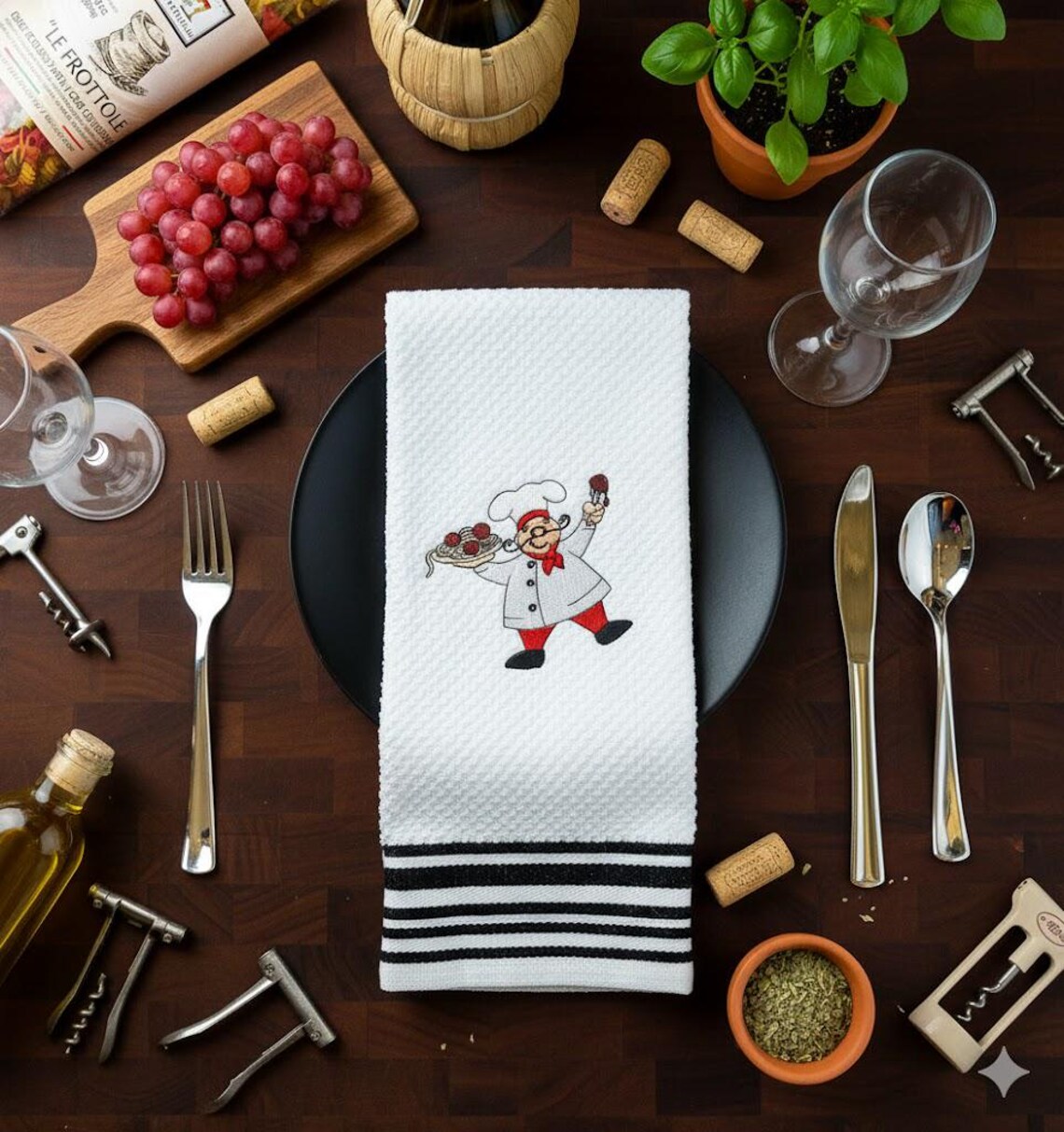 White Kitchen Towel- Fat Chef Spaghetti and Meatballs- Italian Chef - Etsy