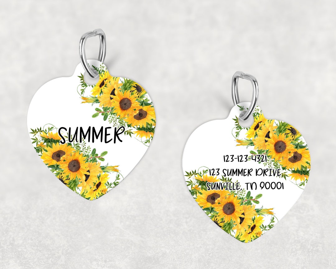 Yellow Sunflower Dog Tag, Heart Shape, Perfect for Any Size Dog, Pet ...