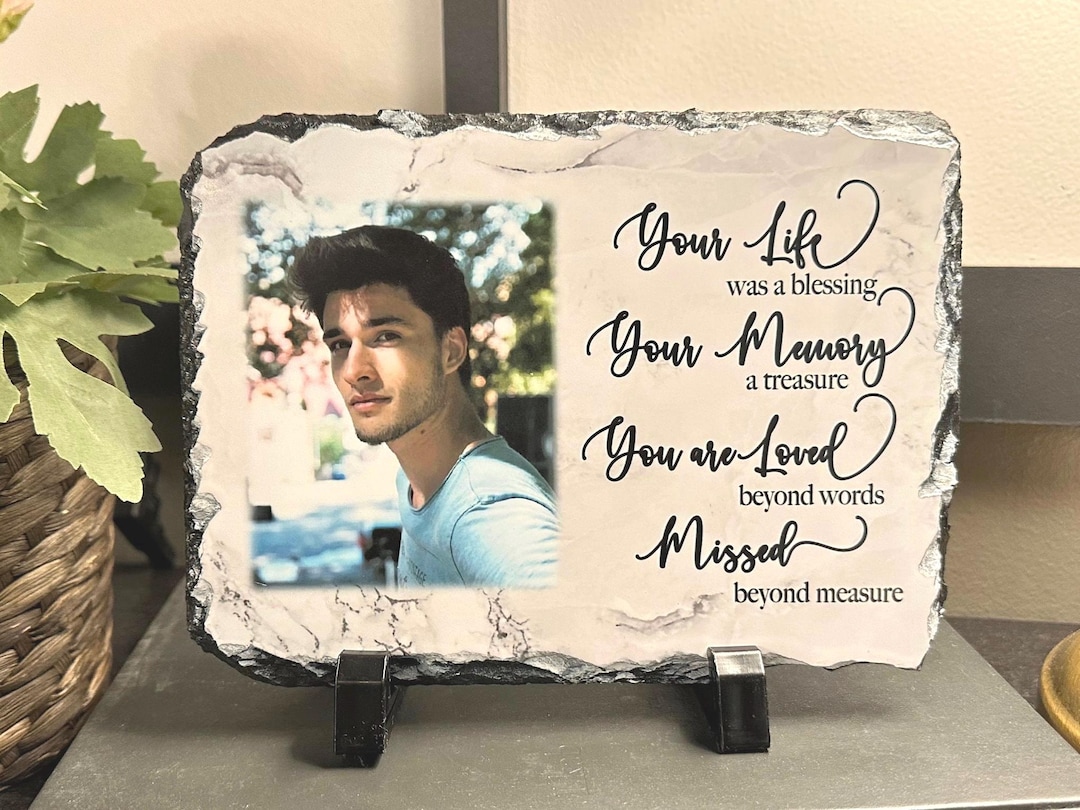 Personalized Photo Slate Plaque, Memorial Rock Slab, Custom Name Loss ...
