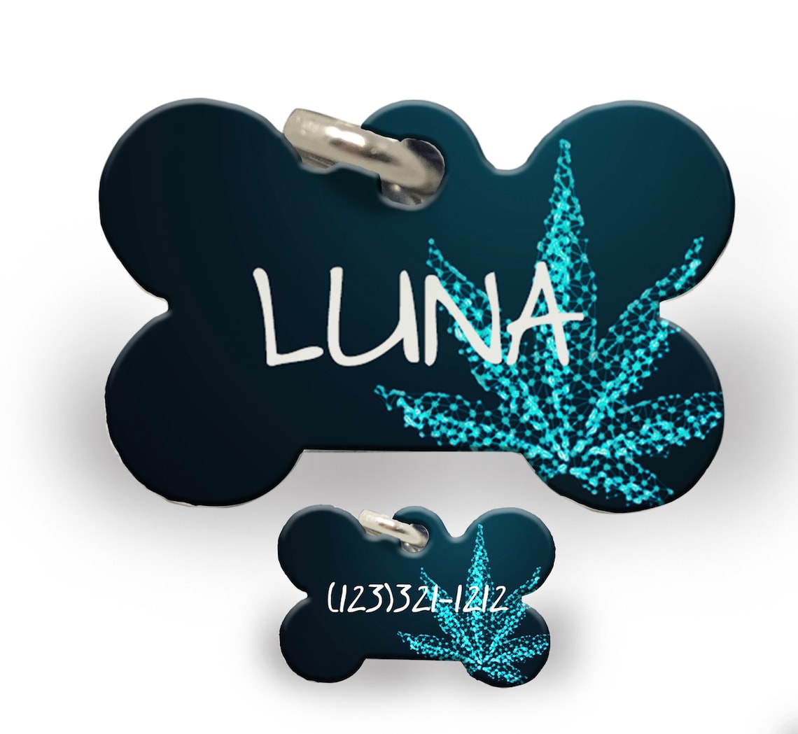 WEED Dog Tag With Name Metal Pet Tag Blue GREEN MARIJUANA - Etsy