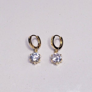 Gold Small Loop Earrings With Dangling Cubic and Solid 14k Gold Posts ...