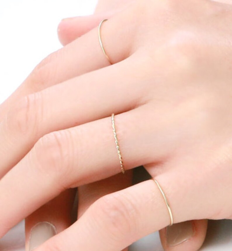 Thin 14k Solid Gold Stacking Rings in Various Styles. Real 14k - Etsy