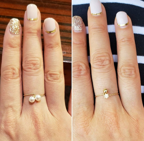 14k Solid Gold Dangly Charm Rings | Etsy