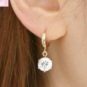 Gold Small Loop Earrings With Dangling Cubic and Solid 14k Gold Posts ...
