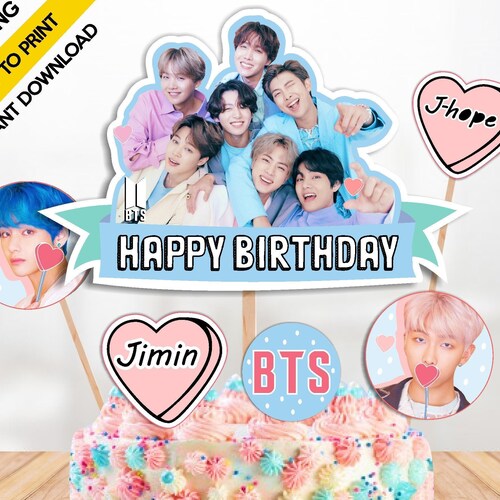 BTS Cake Topper Blue Pink-instant Digital Download - Etsy