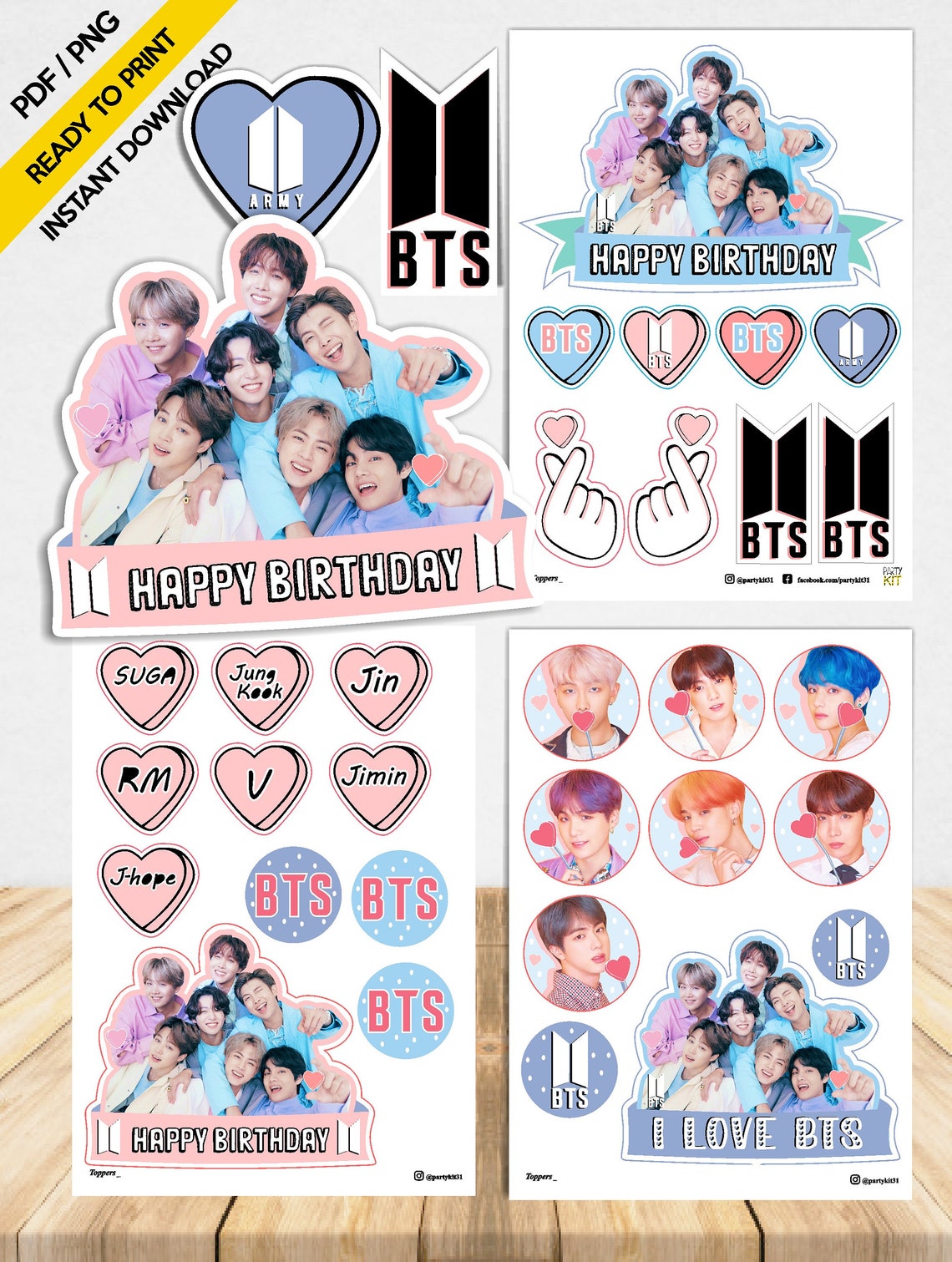 BTS Cake Topper Blue Pink-instant Digital Download printable-pdf/png ...