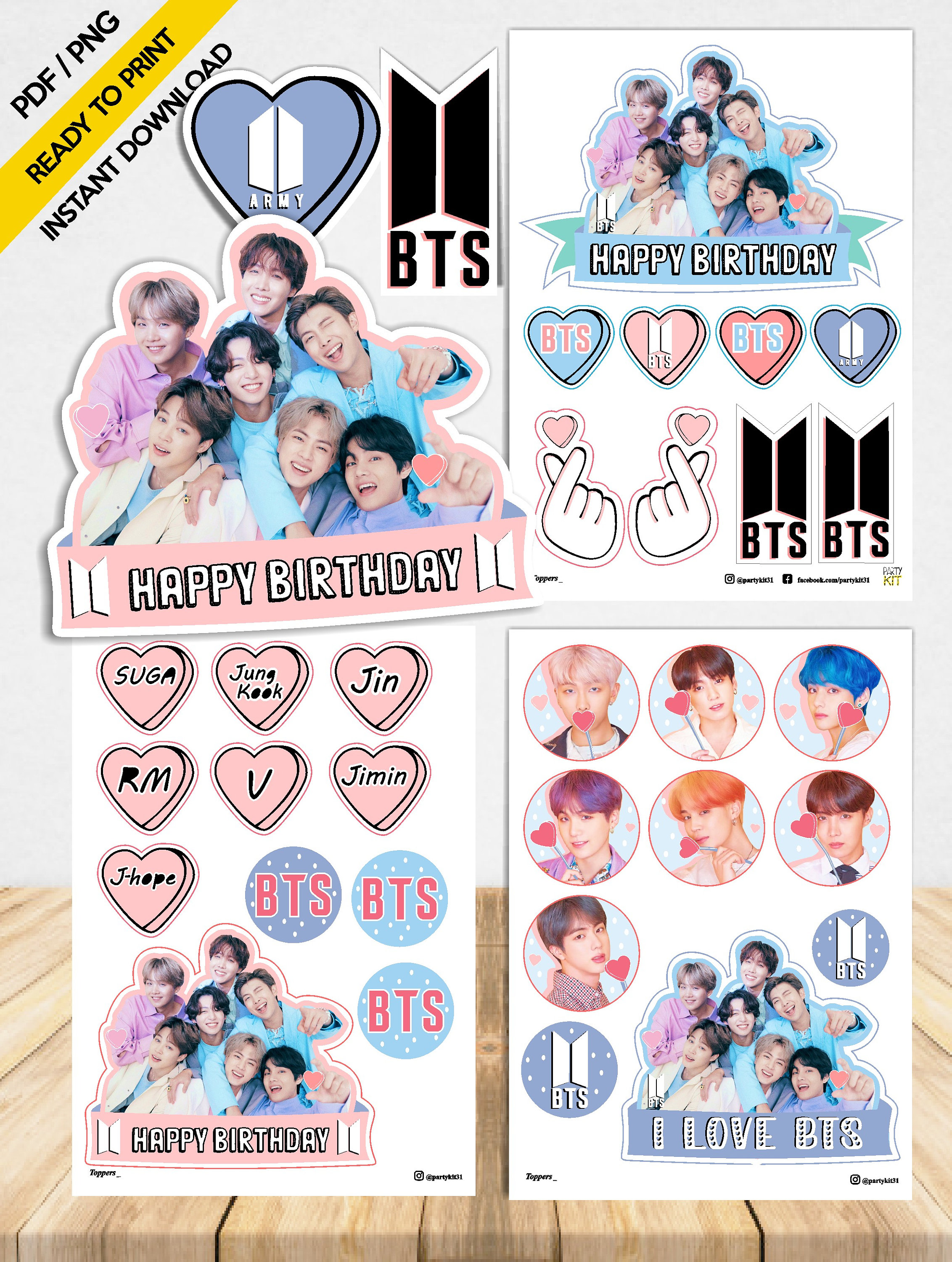 BTS Cake Topper Blue Pink-instant Digital Download printable-pdf/png ...
