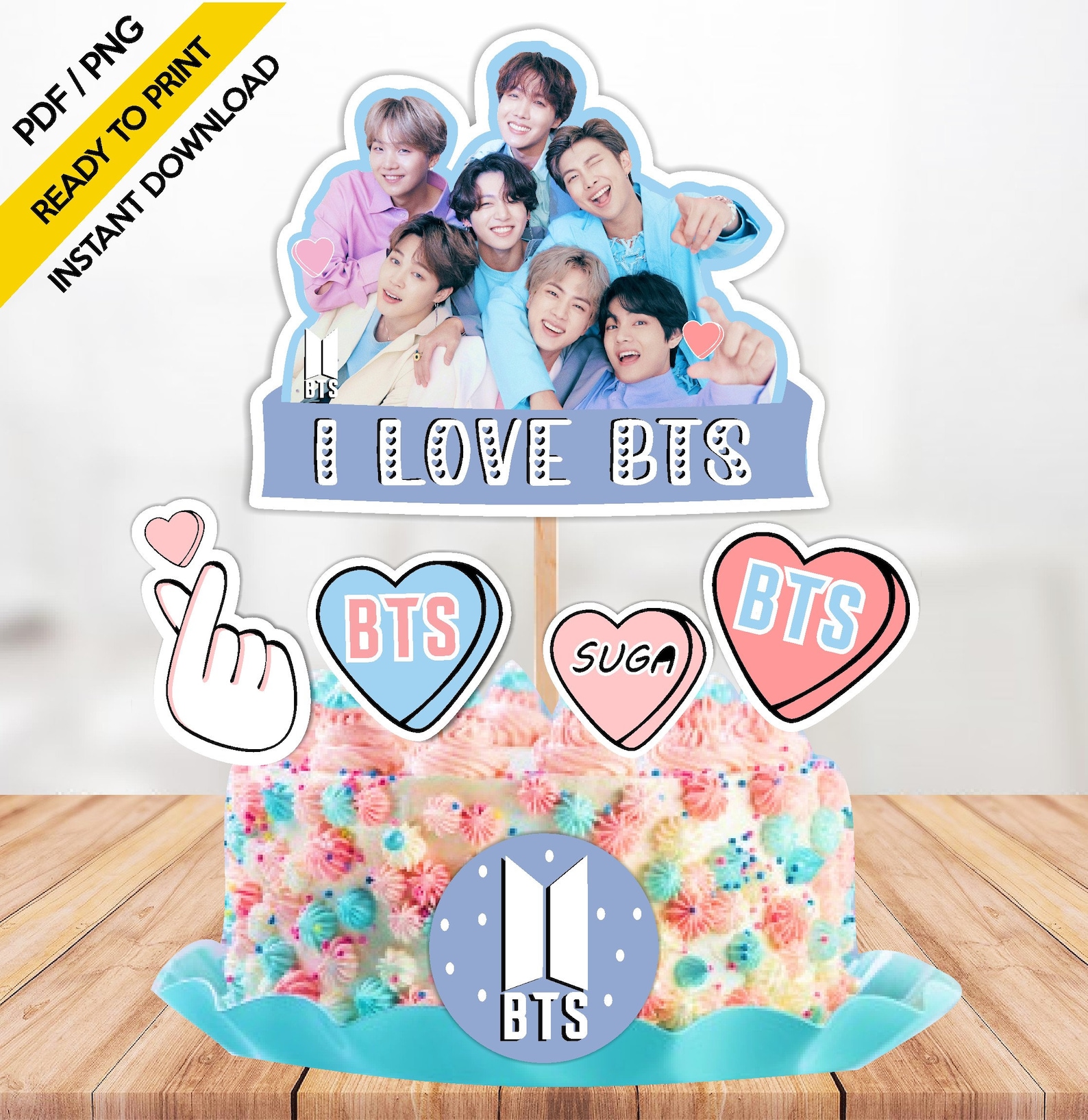 BTS Cake Topper Blue Pink-instant Digital Download printable-pdf/png ...