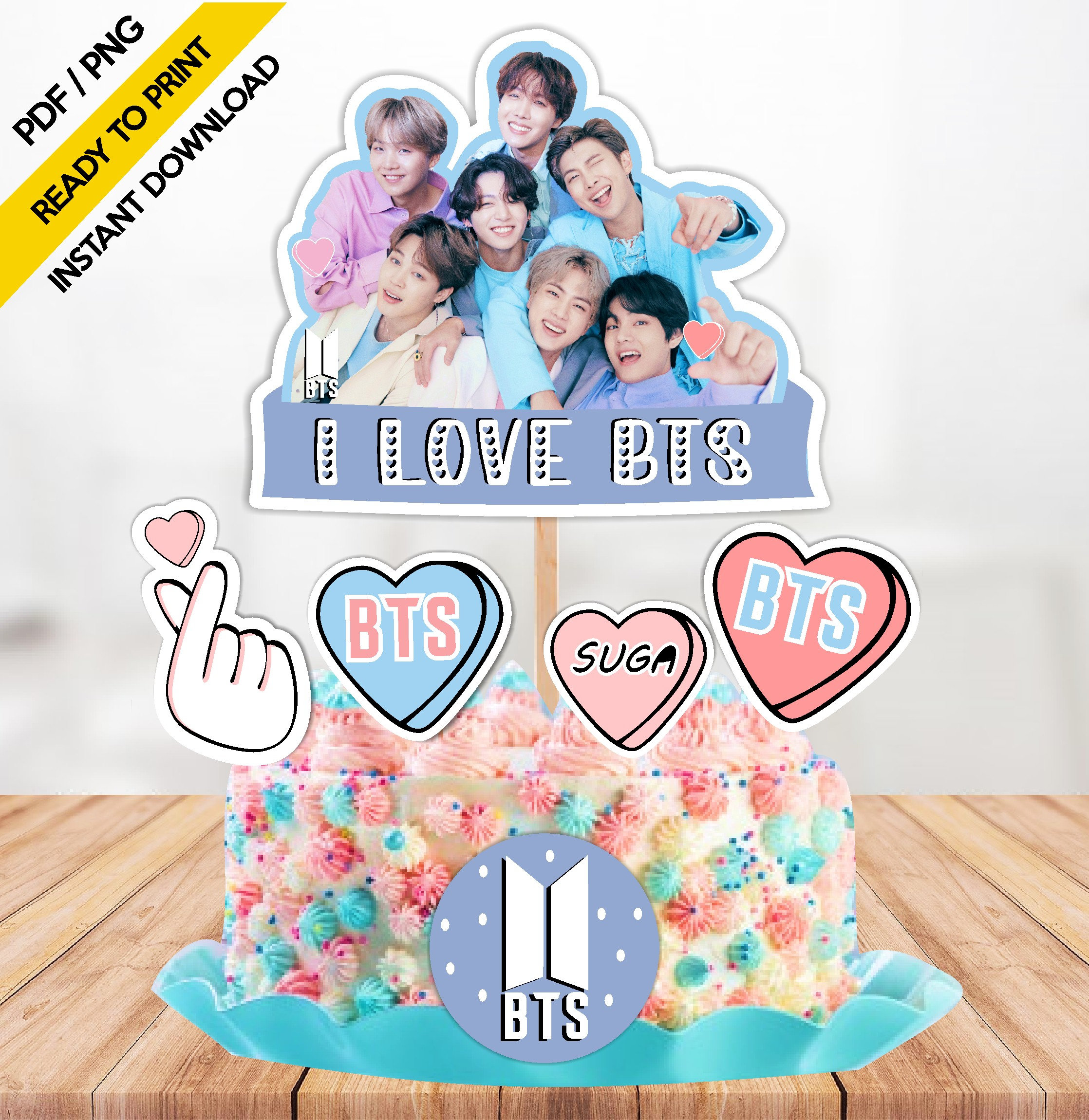 BTS Cake Topper Blue Pink-instant Digital Download printable-pdf/png ...