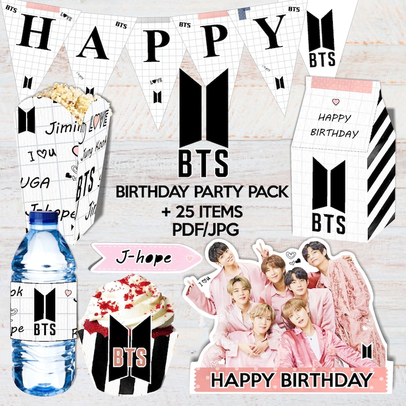 BTS Birthday Party Decorations Digital Printable Kit Pack School Army ...