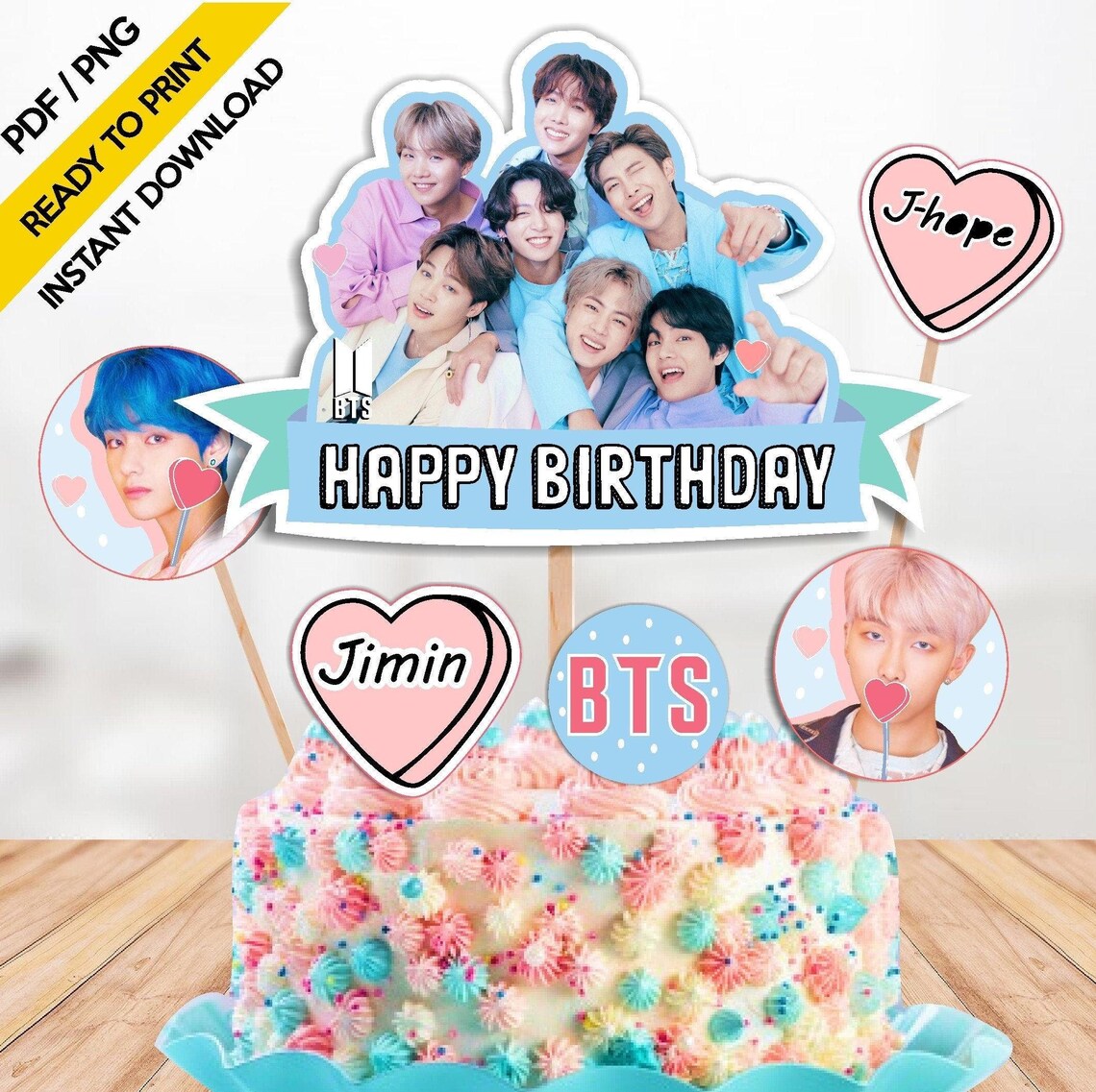BTS Cake Topper- Blue Pink-instant Digital Download -printable-pdf/png ...