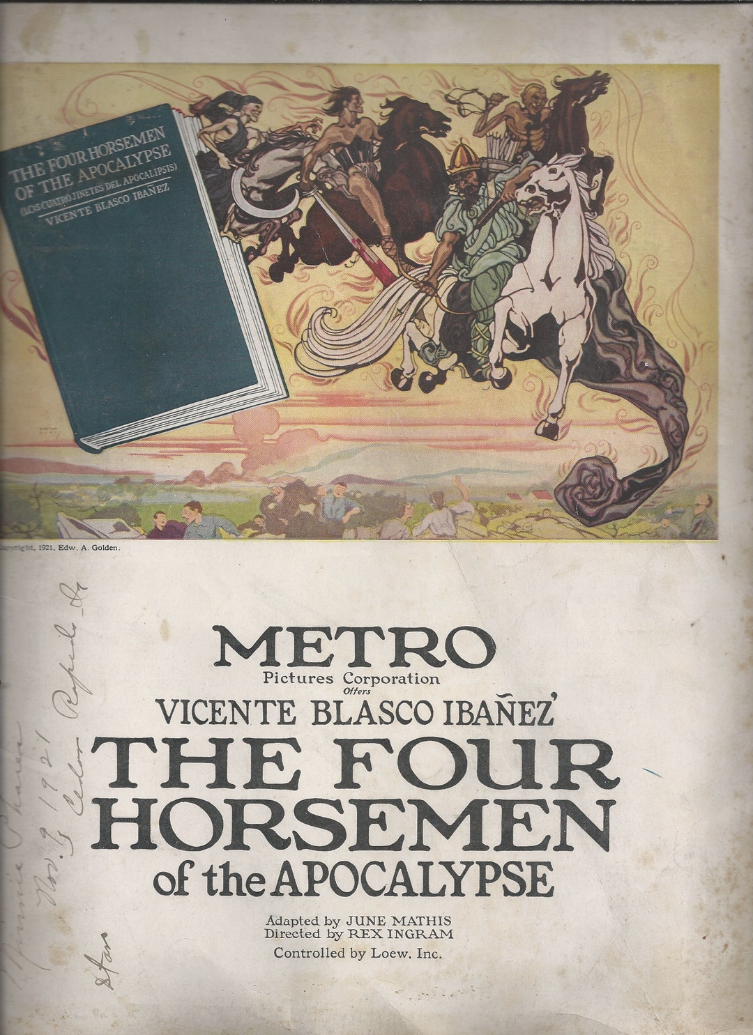 Metro Pictures the Four Horsemen of the Apocalypse Program 1921 - Etsy