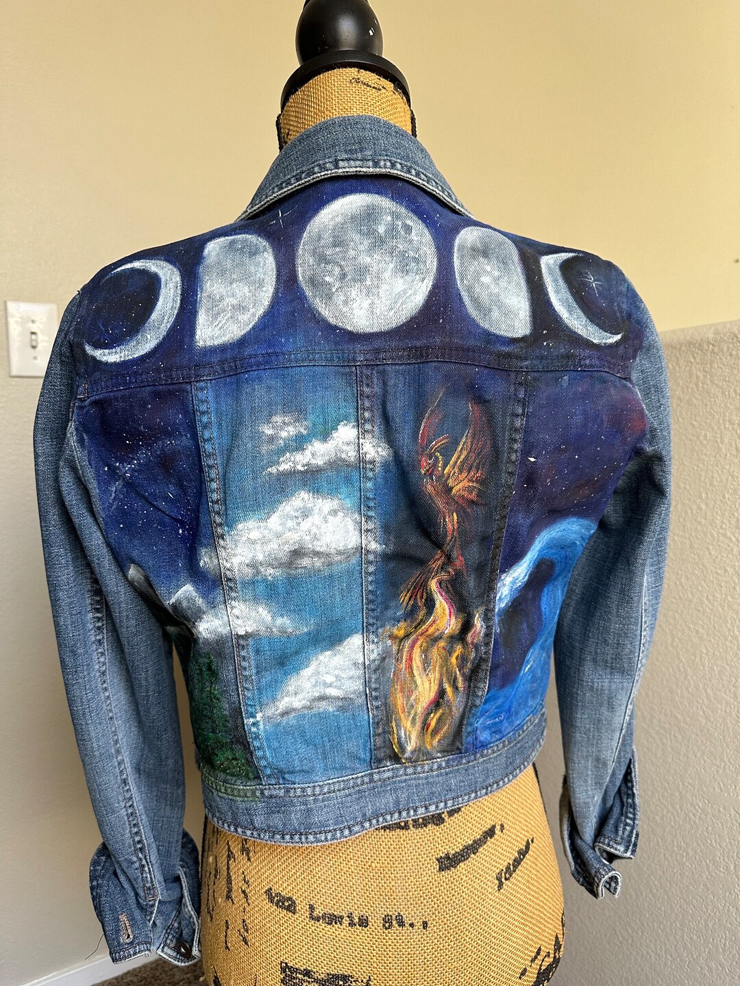 Hand Painted Jacket, Phases of the Moon Jacket, 4 Elements Jacket - Etsy