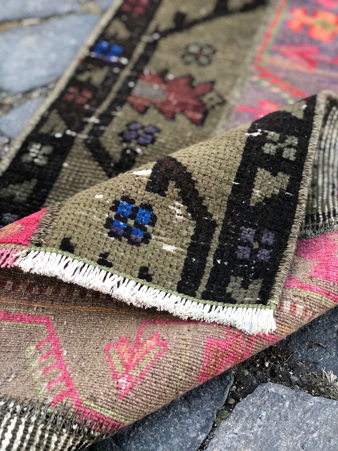 Vintage Pink Area Rug Turkish Patchwork Decoration Rug 102 x | Etsy