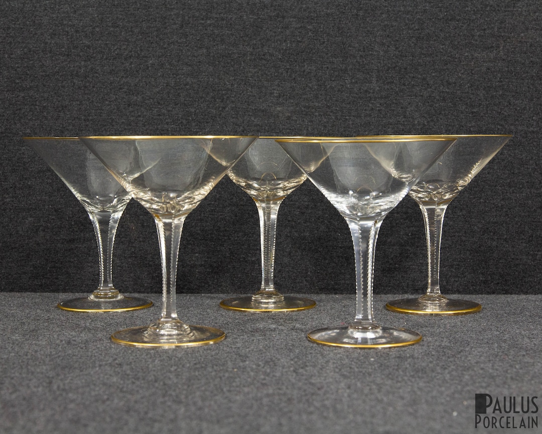 A Set of Five Antique Josephinenhütte Handmade Crystal Martini Glasses ...