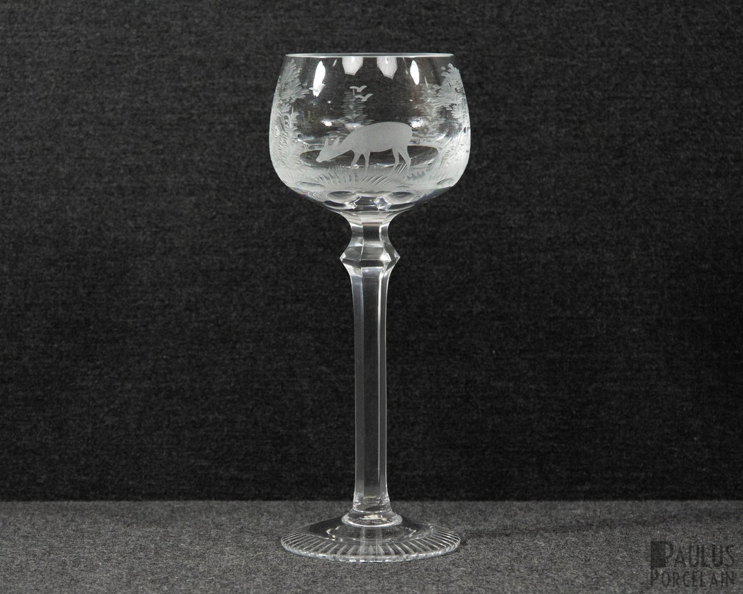 An Antique Tall Cut and Etched Crystal Wine Glass, Vintage Crystal ...