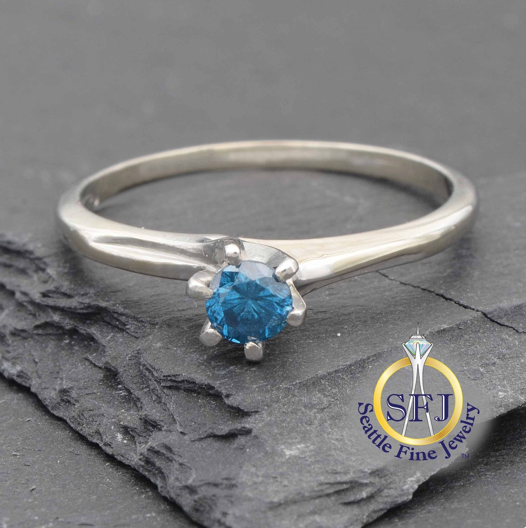 Natural Blue Diamond Restored Vintage Ring, Solid 14K White Gold - Etsy
