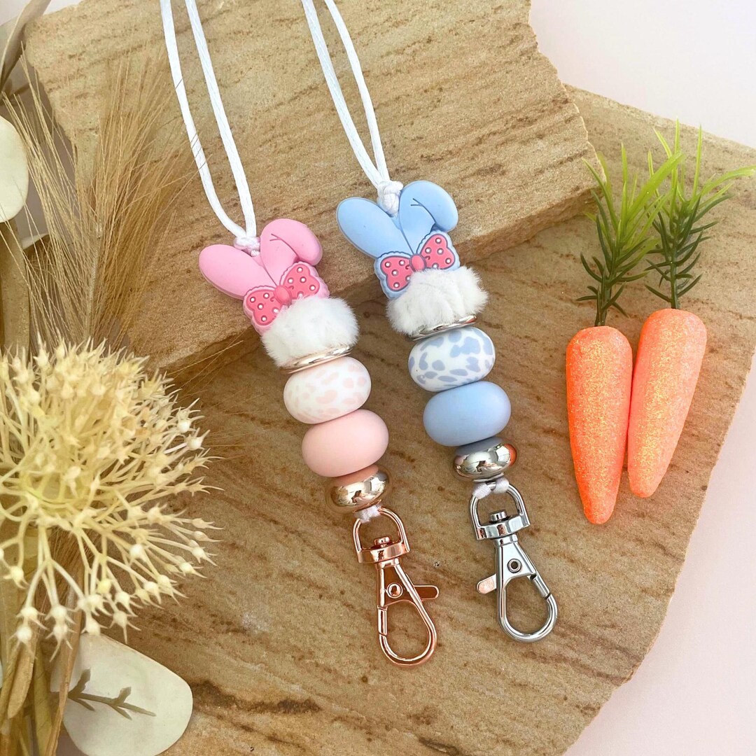 Easter Beaded Lanyard Teacher Lanyard for Keys or ID Cute Bunny Ears ...