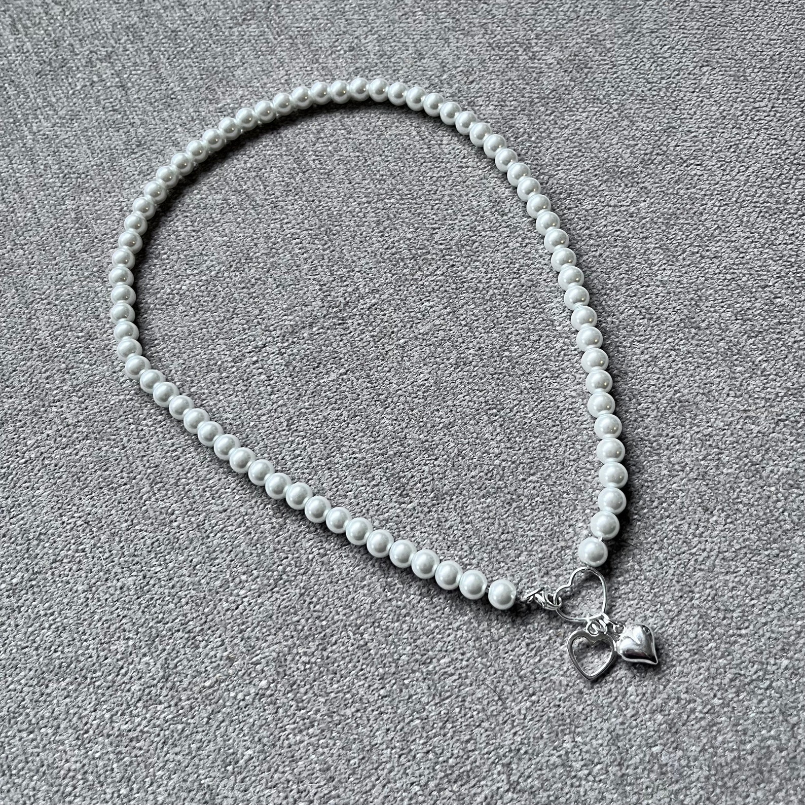 Heart Charm Pearl Necklace Be My Valentines - Etsy