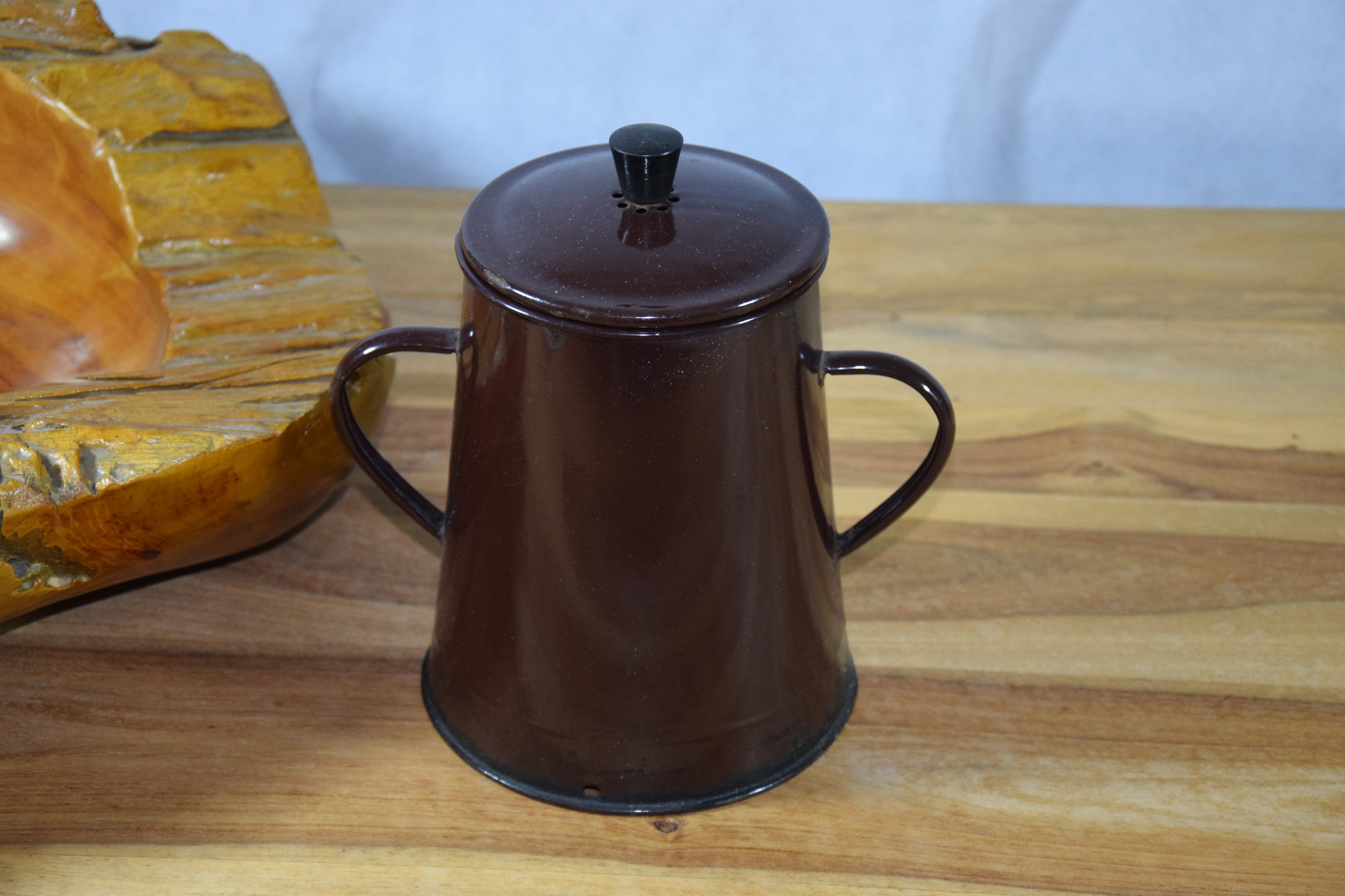 Vintage Enamel Food Container European Brown Enamel Pot Cookware Grease ...