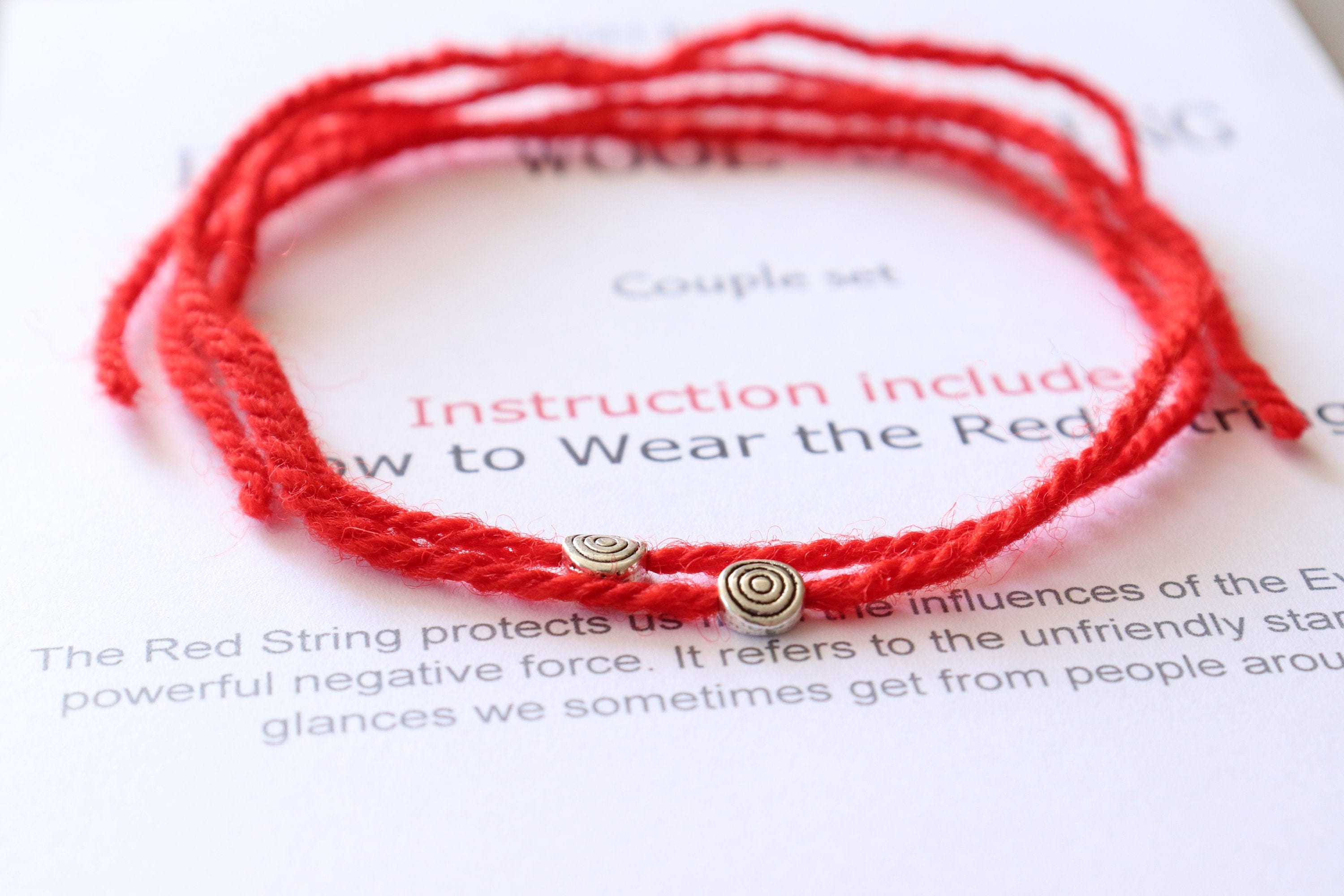 Red Wool String of Fate Bracelet Set: Spiral Charm, Protection Bracelet ...