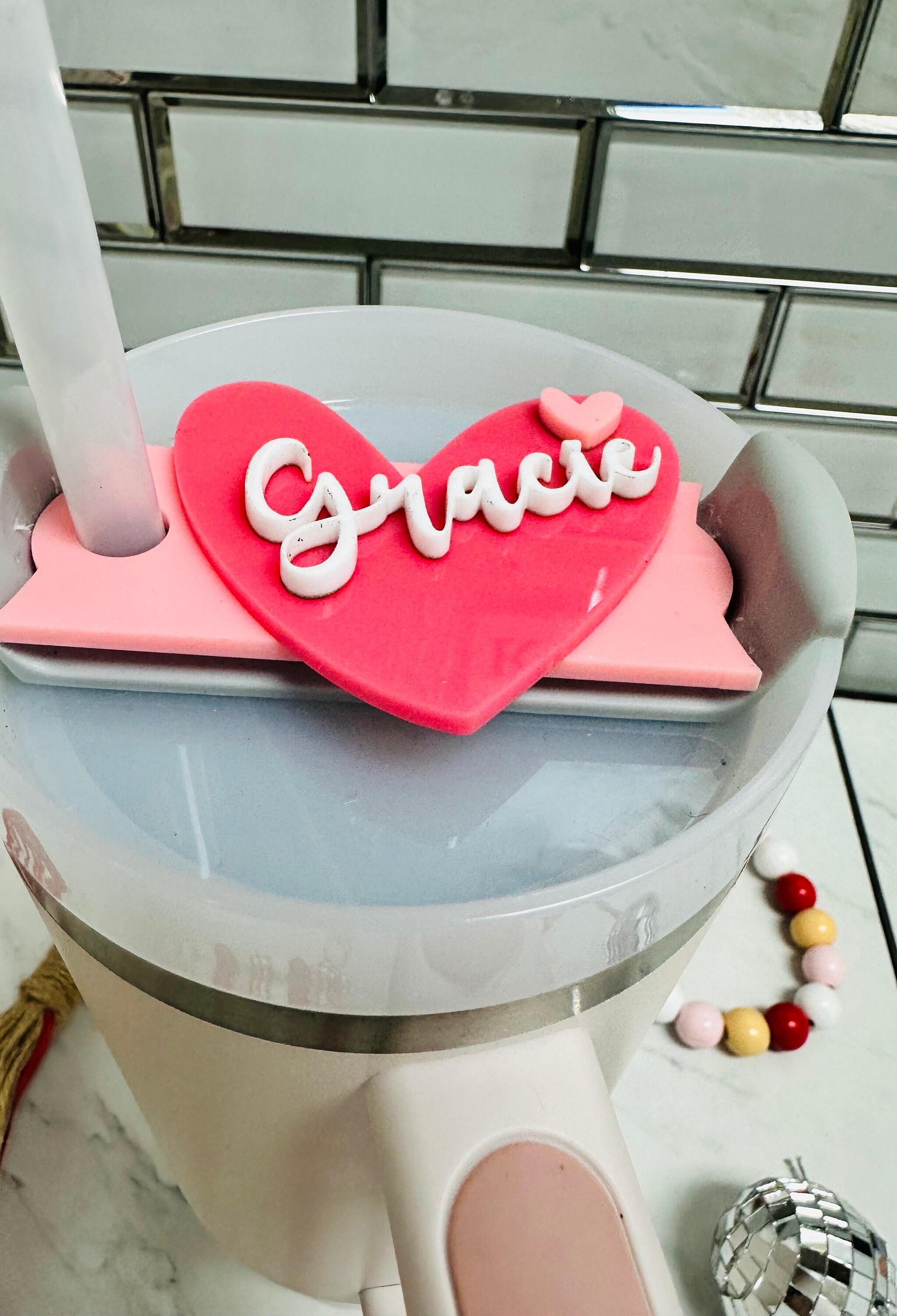 Heart Stanley Tag With Name| Valentines Stanley Tag Topper| Stanley ...