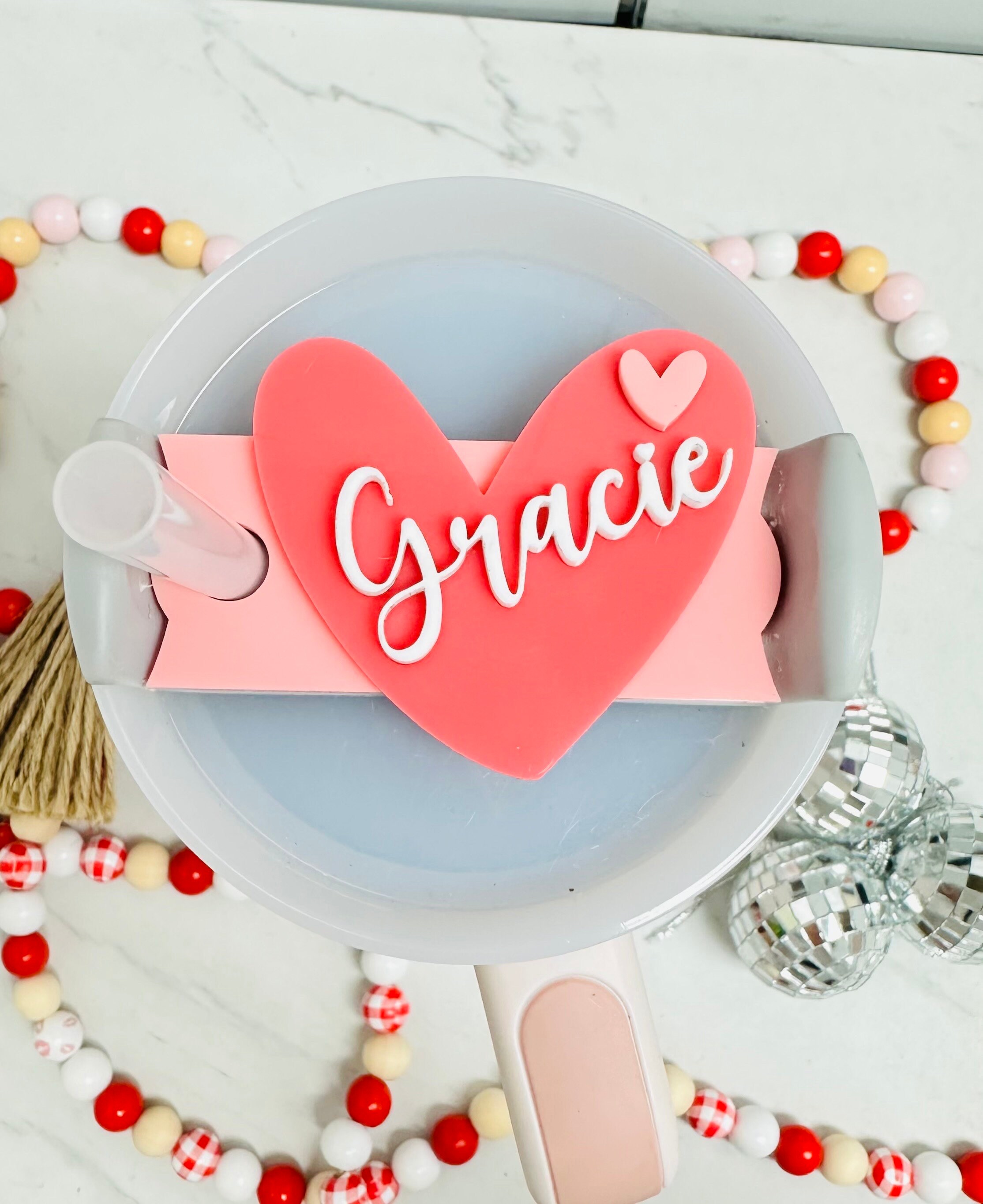 Heart Stanley Tag With Name| Valentines Stanley Tag Topper| Stanley ...