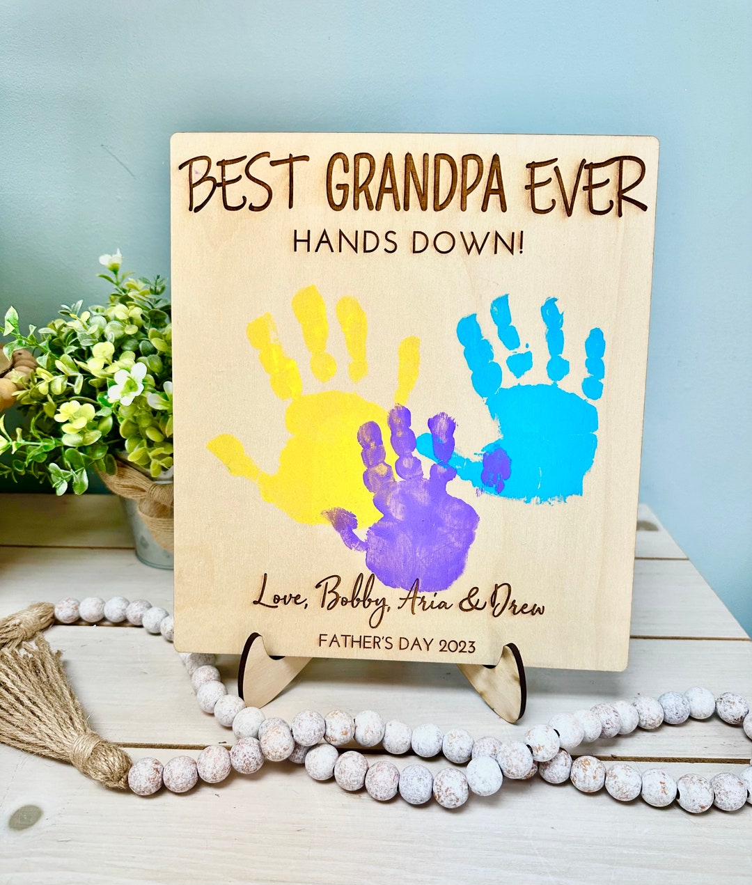 Best Dad Ever Handprint Hands Down Wood Sign | Best Grandpa Ever ...