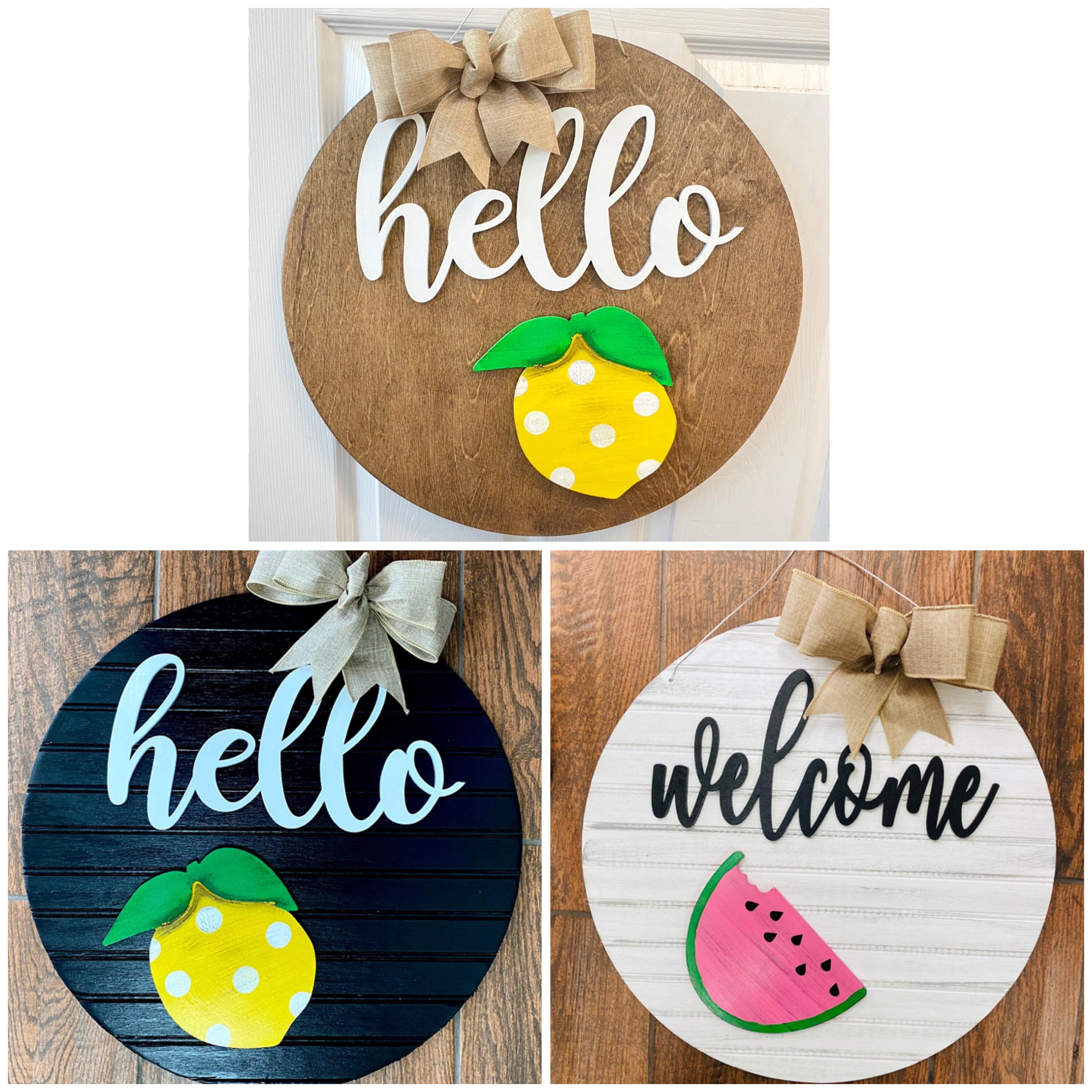 Welcome/hello Interchangeable Wood Circle Door Hanger Sign - Etsy