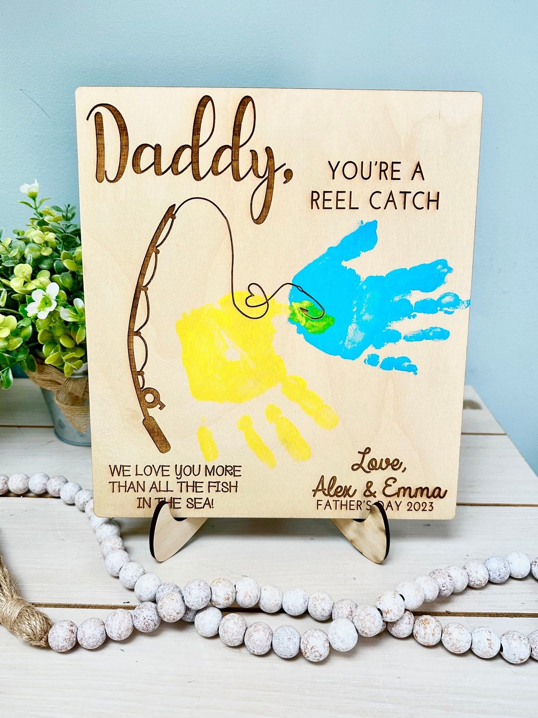 Fishing Handprint Wood Sign| Dad Fishing Handprint Hands Wood Sign ...