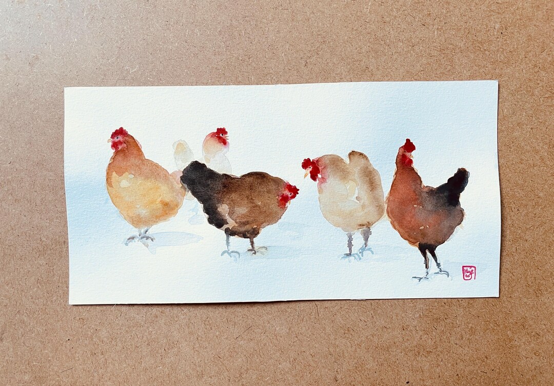 The Pretty Hens, Original Hand Painted Watercolor, for Kitchen ...
