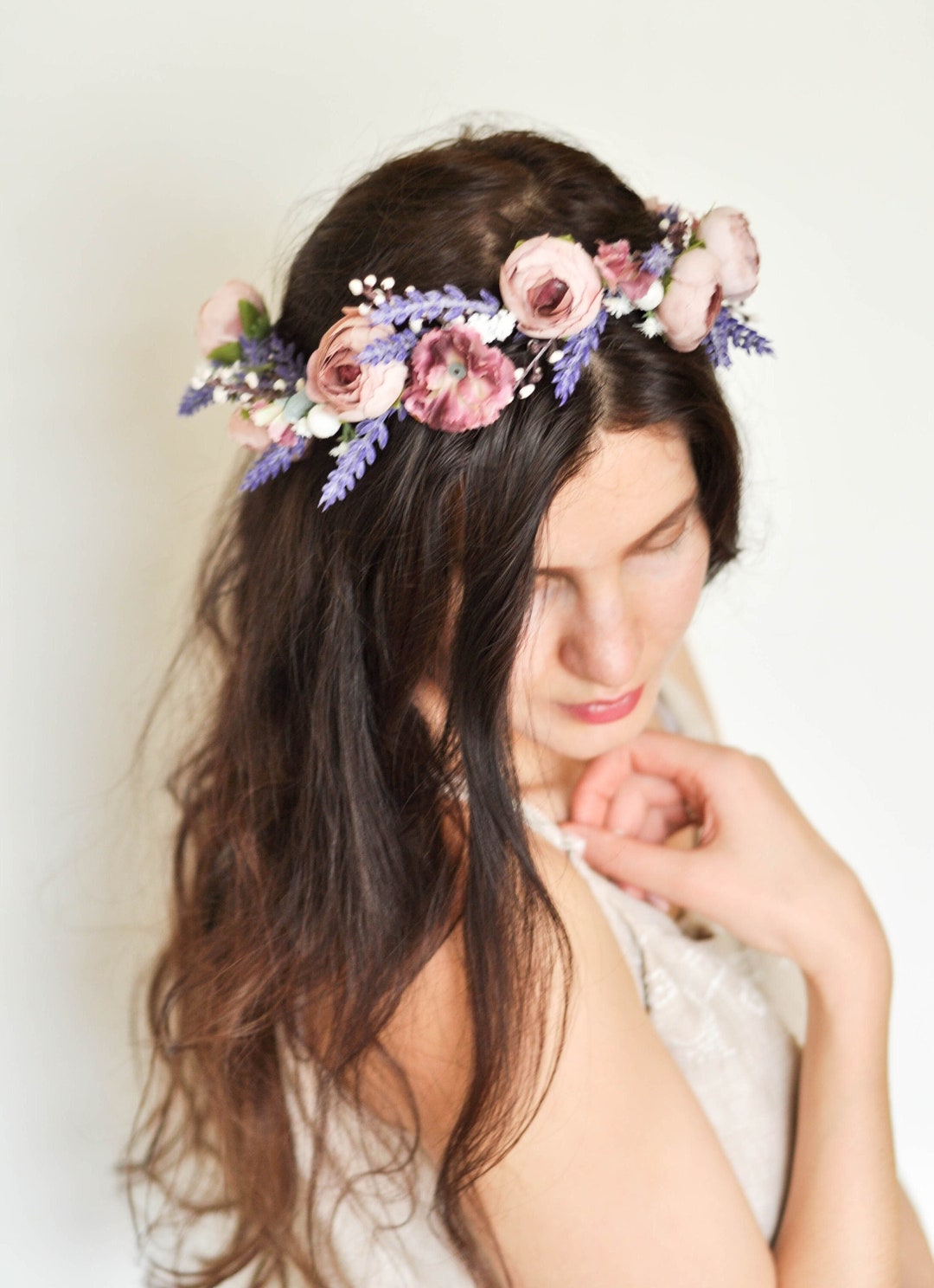 Flower Girl Crown, Lavender Wedding Crown, Blush Pink Flower Crown ...