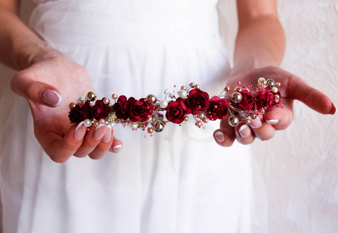 Flower Girl Headpiece, Flower Crown Wedding, Burgundy Flower Crown ...