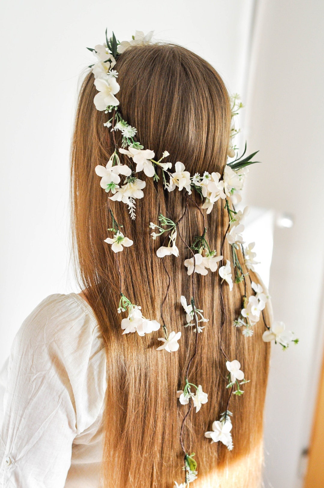 Wedding Hair Garland, Rustic Wedding Bridal Hair Vine With Flower Veil ...