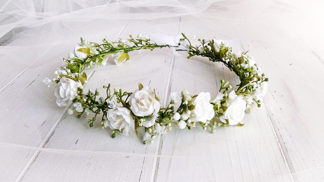 Flower Girl Crown, Flower Crown Wedding, Flower Headpiece, Ivory Floral ...