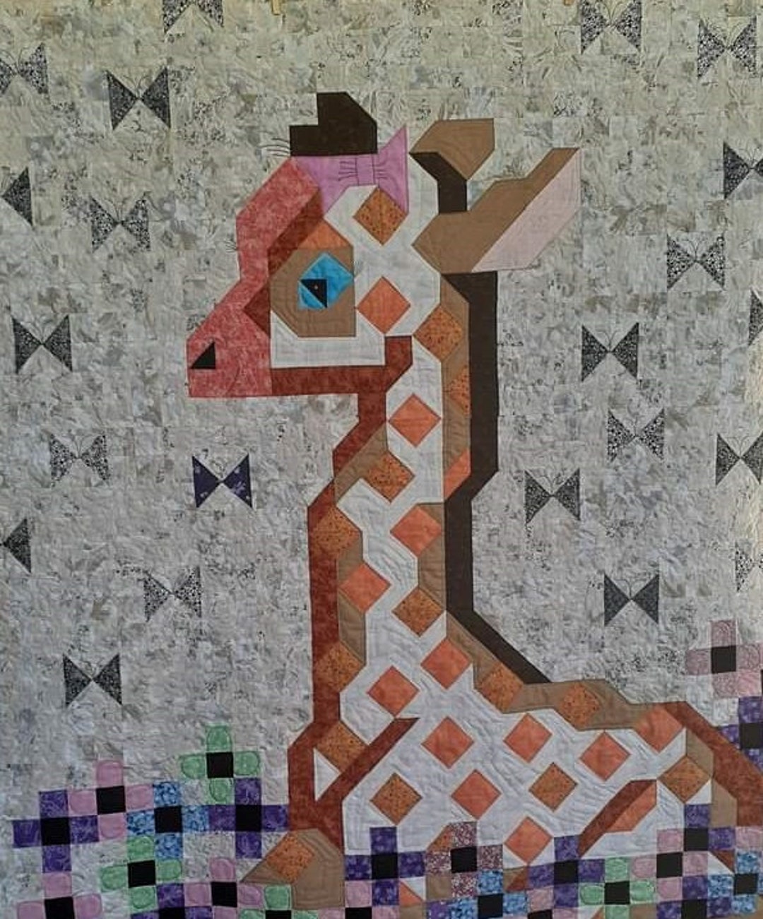 Giraffe Patchwork Quilt Pattern Molly the Little Baby Giraffe Scrap Buster Fabric Art Handmade ...