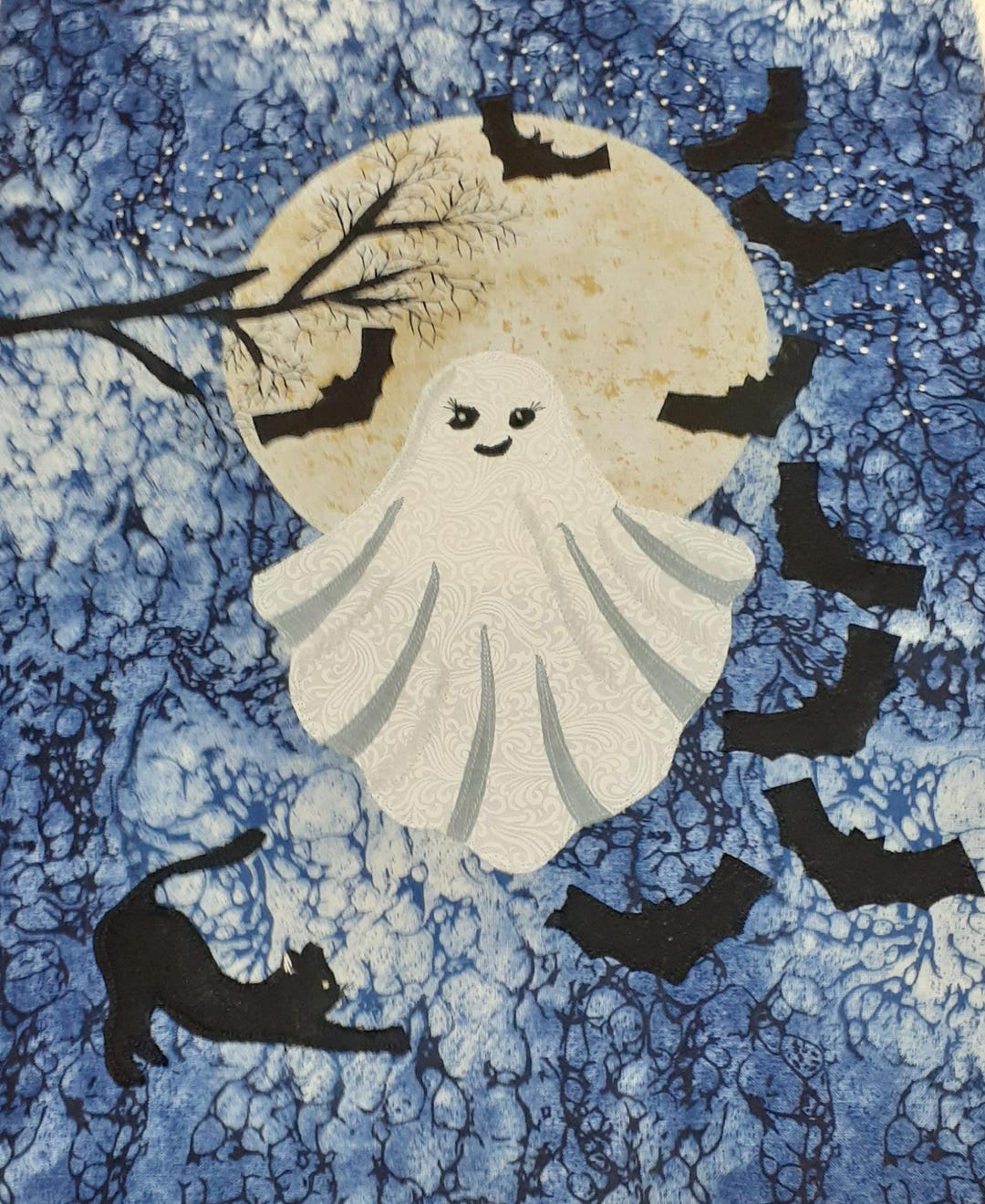 Halloween Ghost Applique Pattern: Cat, Bats, Creepy Tree (PDF Digital ...