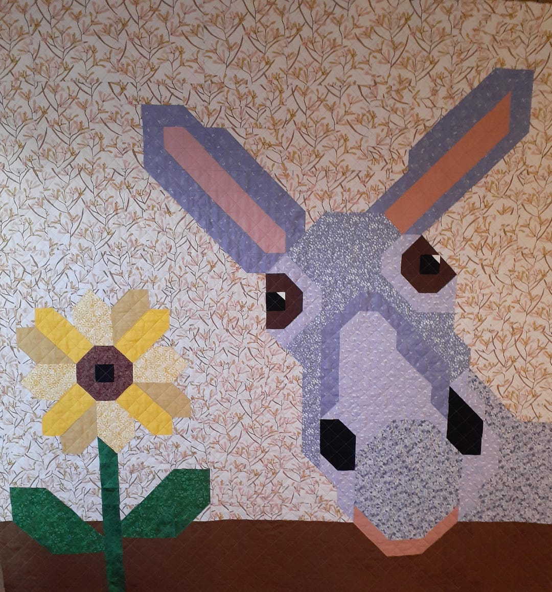Donkey and Sunflower Quilt Pattern: Patchwork Throw Project (digital ...