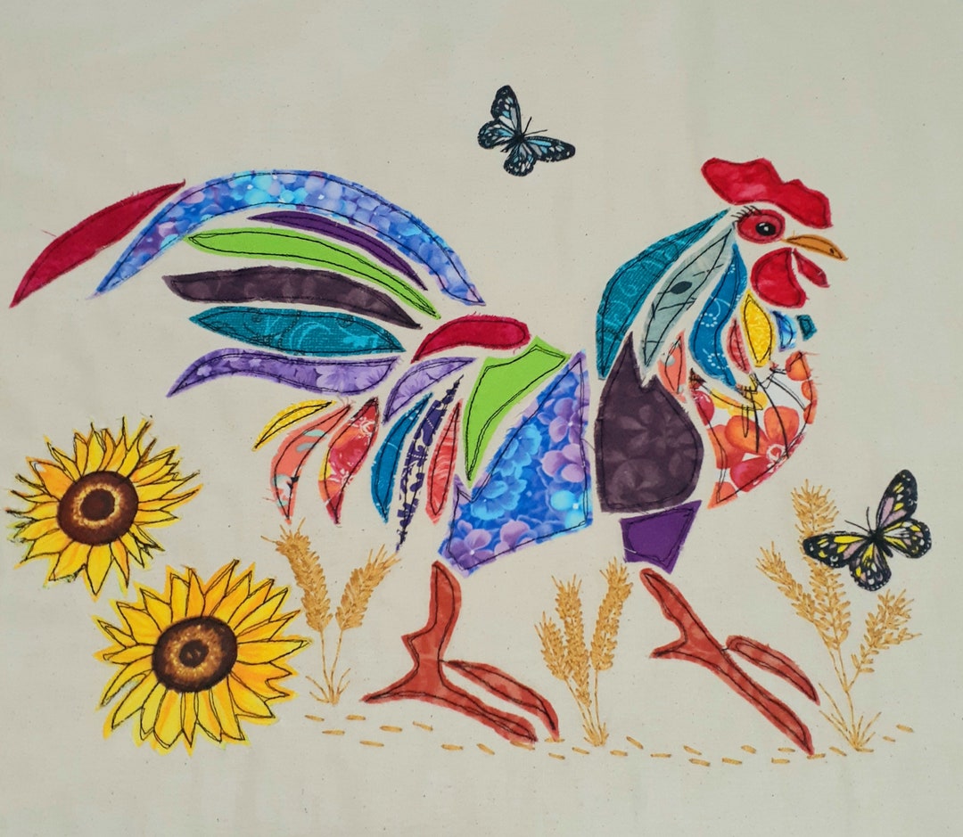 Rooster Applique Pattern: Scrappy Farm Bird Quilt Block (PDF Pattern ...