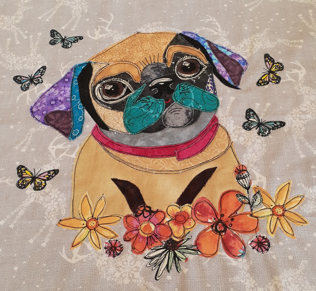 Pug Dog Applique Pattern Pugsley the Precious Little Puppy Scrap Buster ...