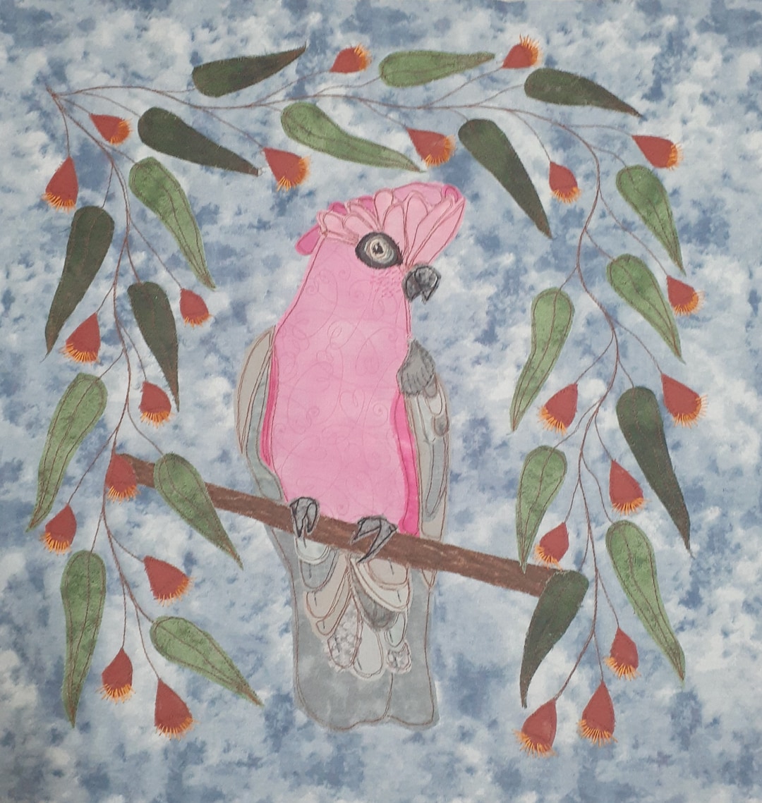 Galah Applique Pattern Pink Cocky Australian Native Bird Quilt Block ...