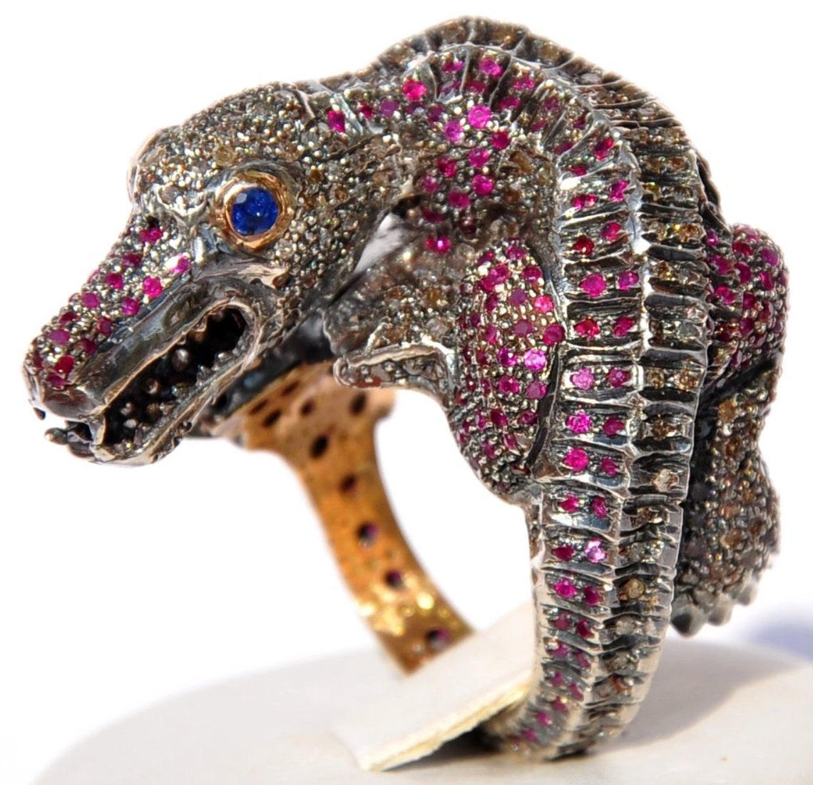 Huge Intricate 14KT Ruby Blue Sapphire Diamond Crocodile Ring - Etsy