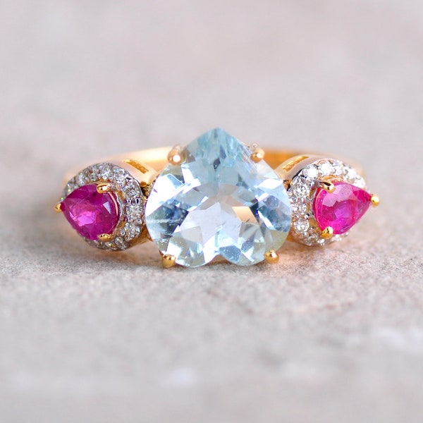 Aquamarine Ruby Ring - Etsy