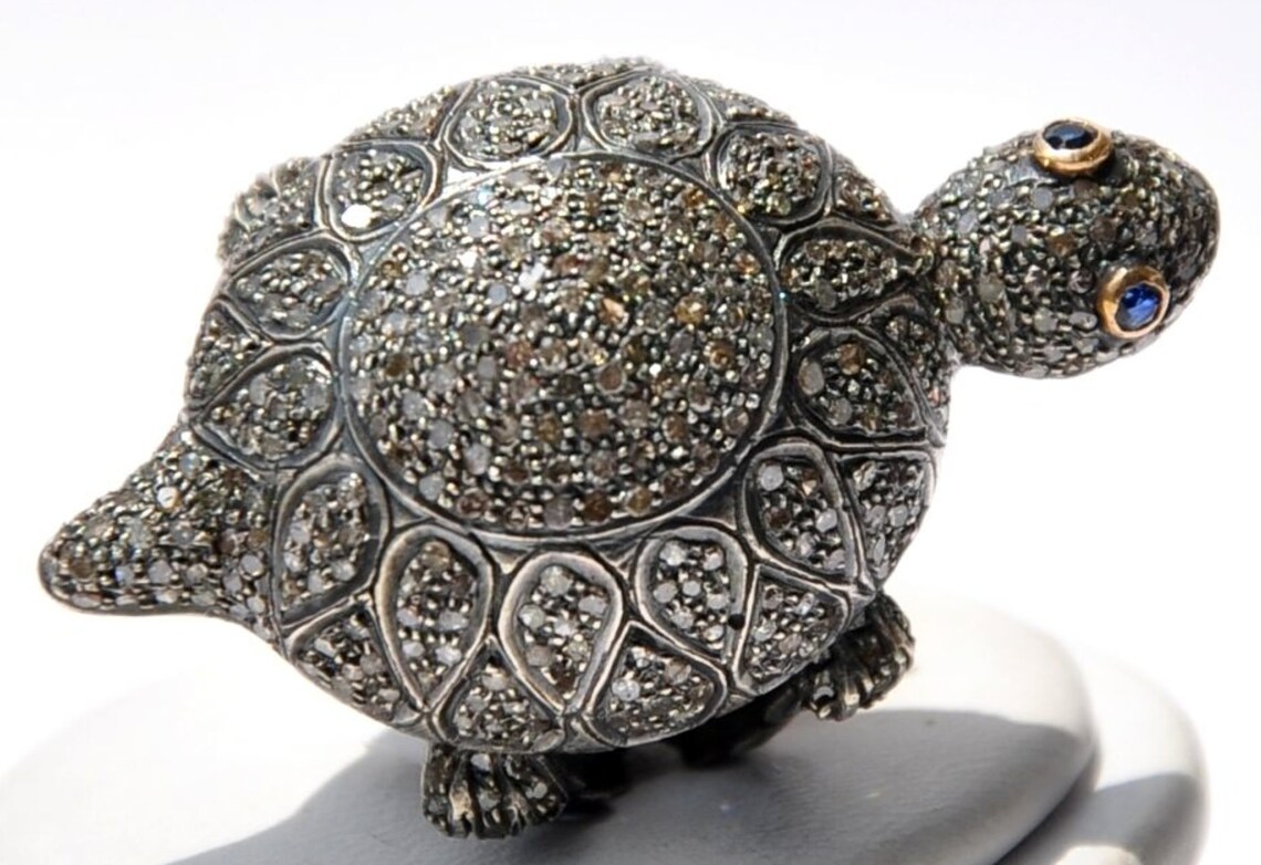 Vintage 14KT Blue Sapphire Diamond Tortoise Turtle Ring - Etsy