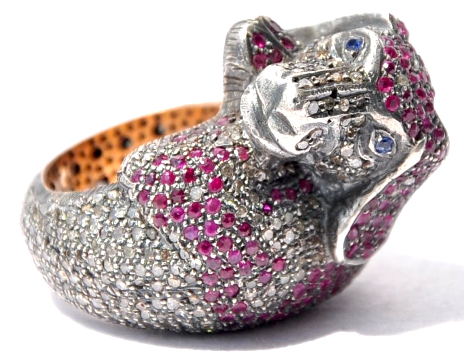 Vintage 14KT Old European Diamond Ruby Sapphire Canine Pet Dog ...